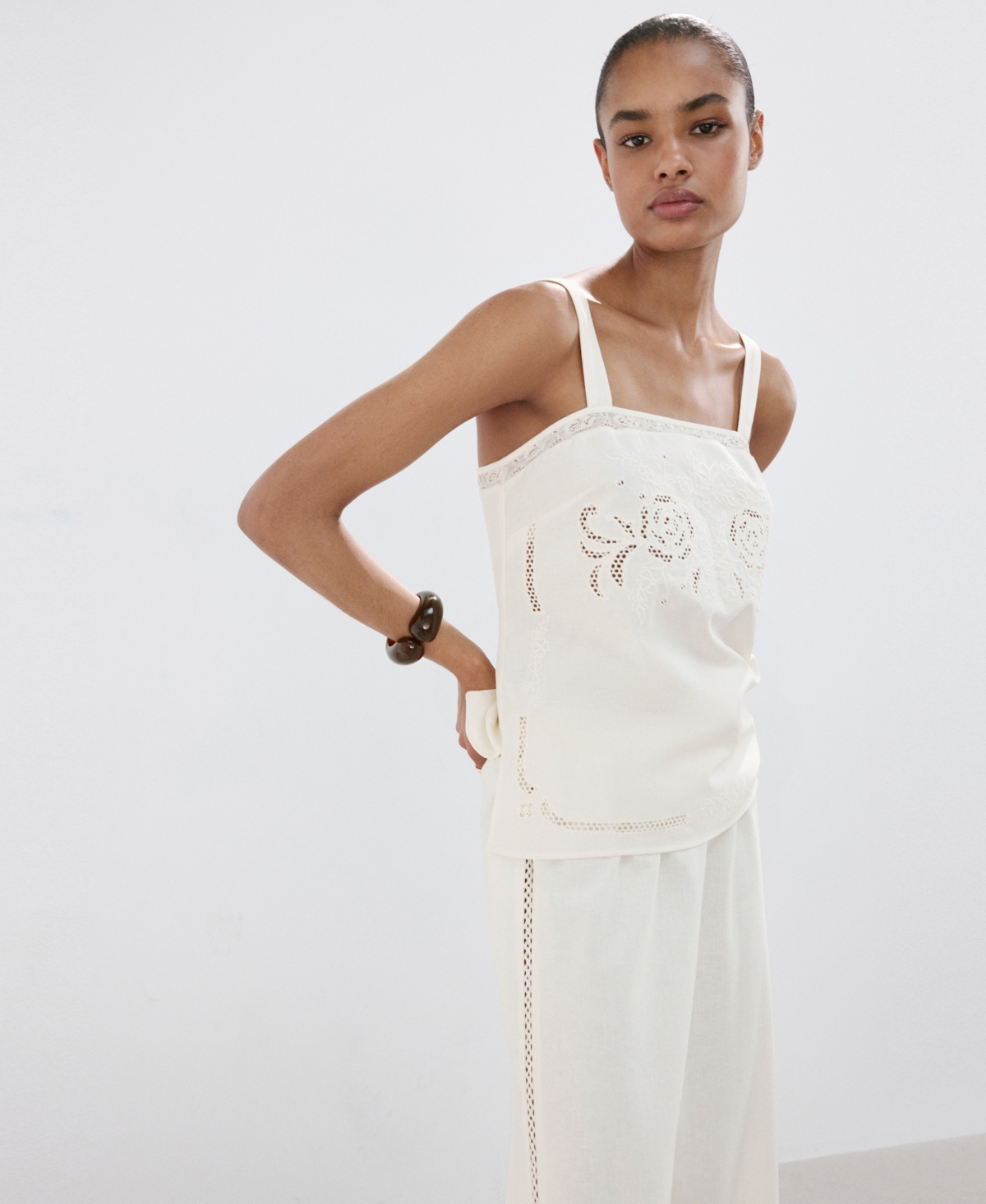 Click here for Mango Womens Openwork Embroidery Top - Off White prices