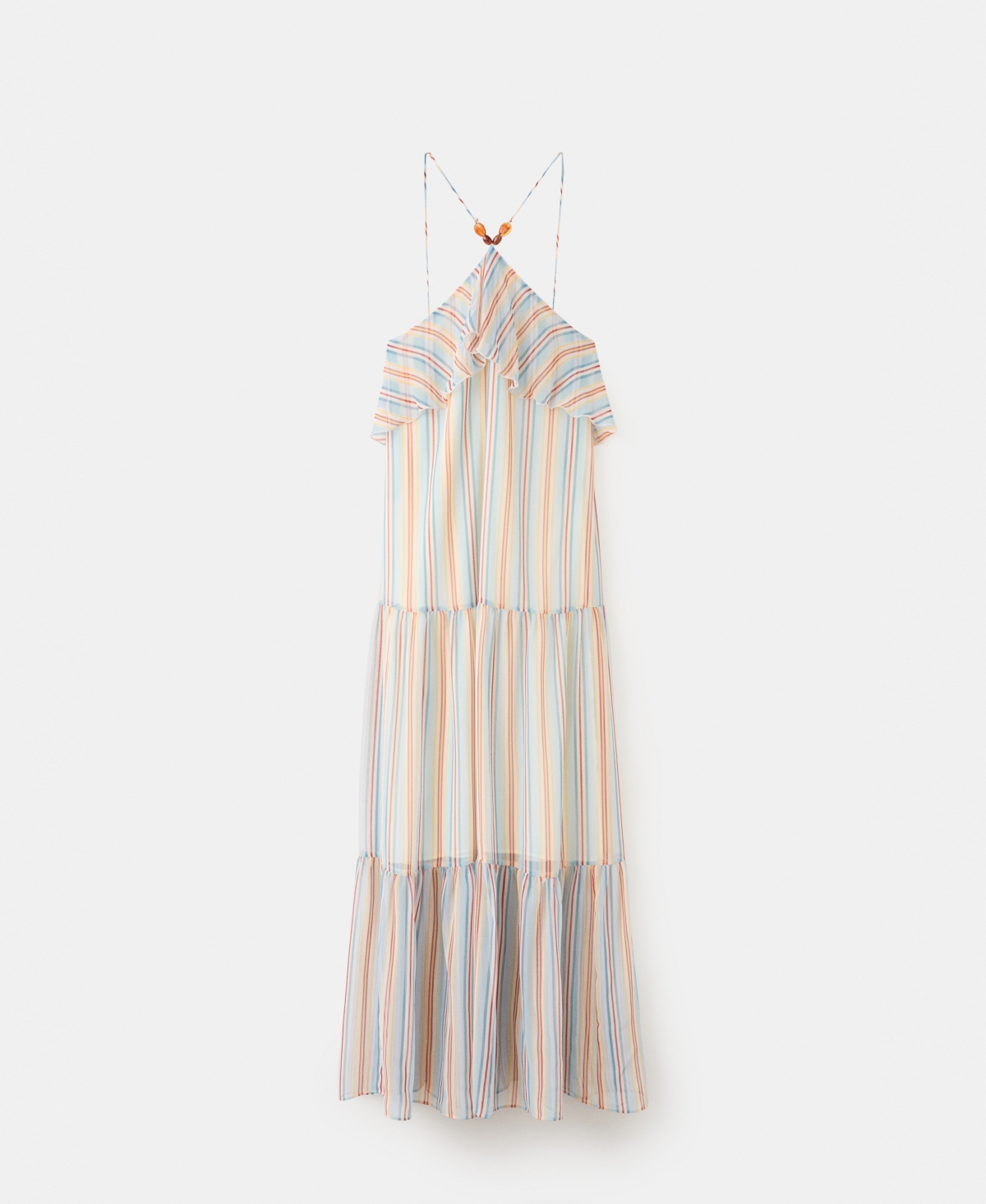 Click here for Mango Womens Ruffled Striped Dress - Blue prices