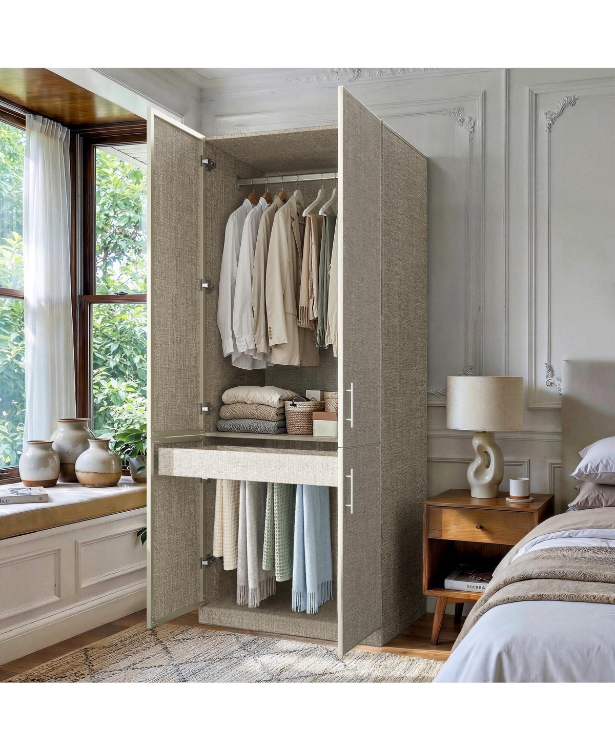Click here for Homsee Linen Finish 4-Door Wardrobe - 31.5x23.6x77... prices