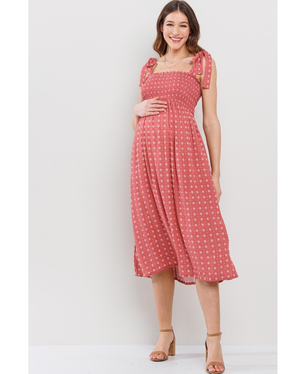 Click here for Hello Miz Maternity Floral Smocked Sleeveless Midi... prices