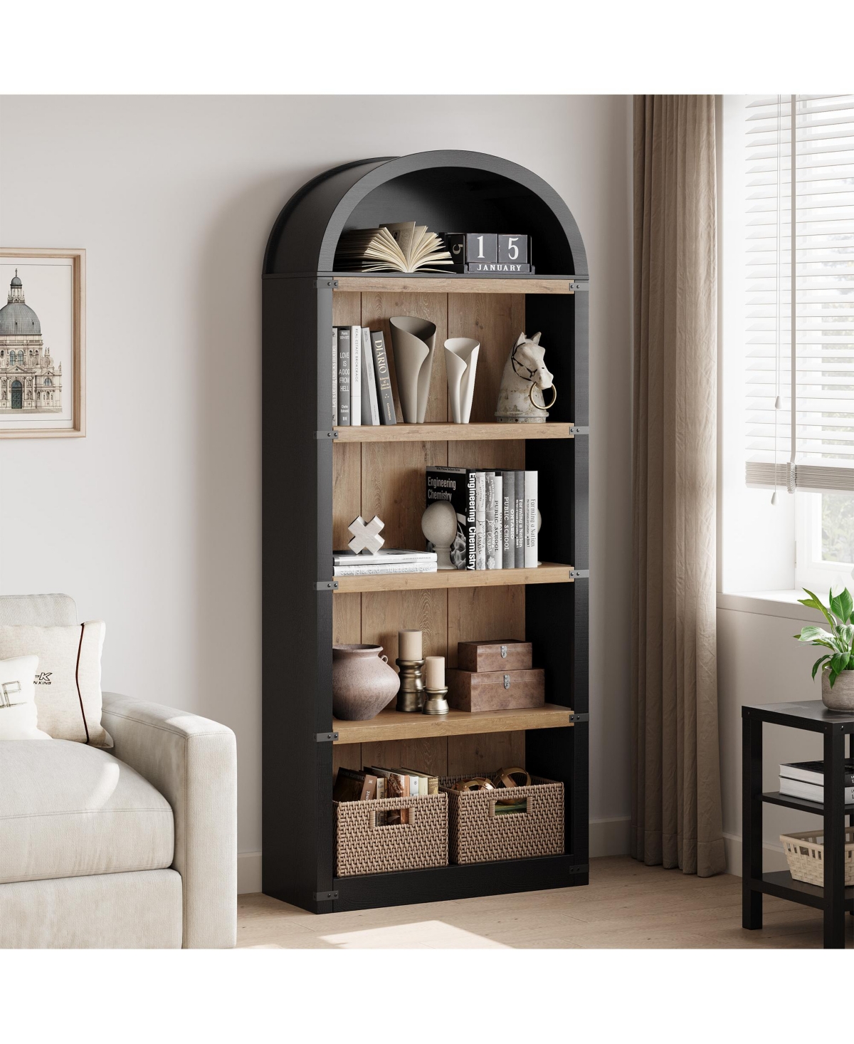 Click here for gaomon Arched 5-Tier Wooden Bookcase Cabinet with... prices