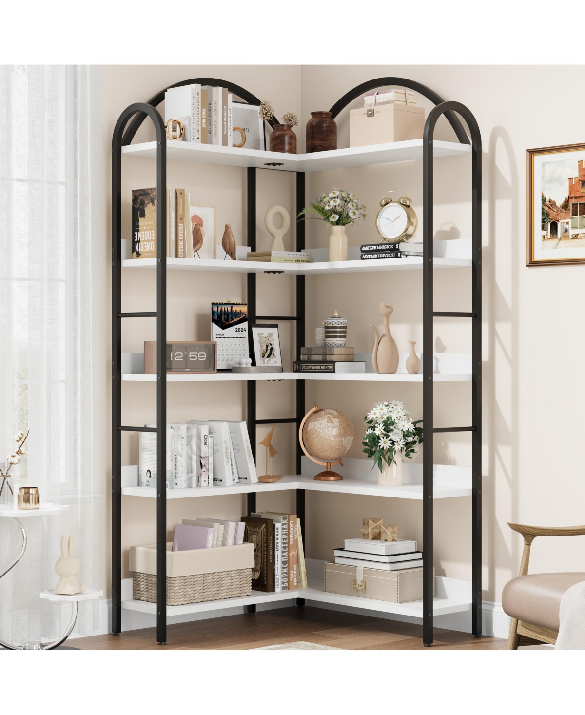 Click here for gaomon Arched L-Shaped Industrial Office Bookshelf... prices