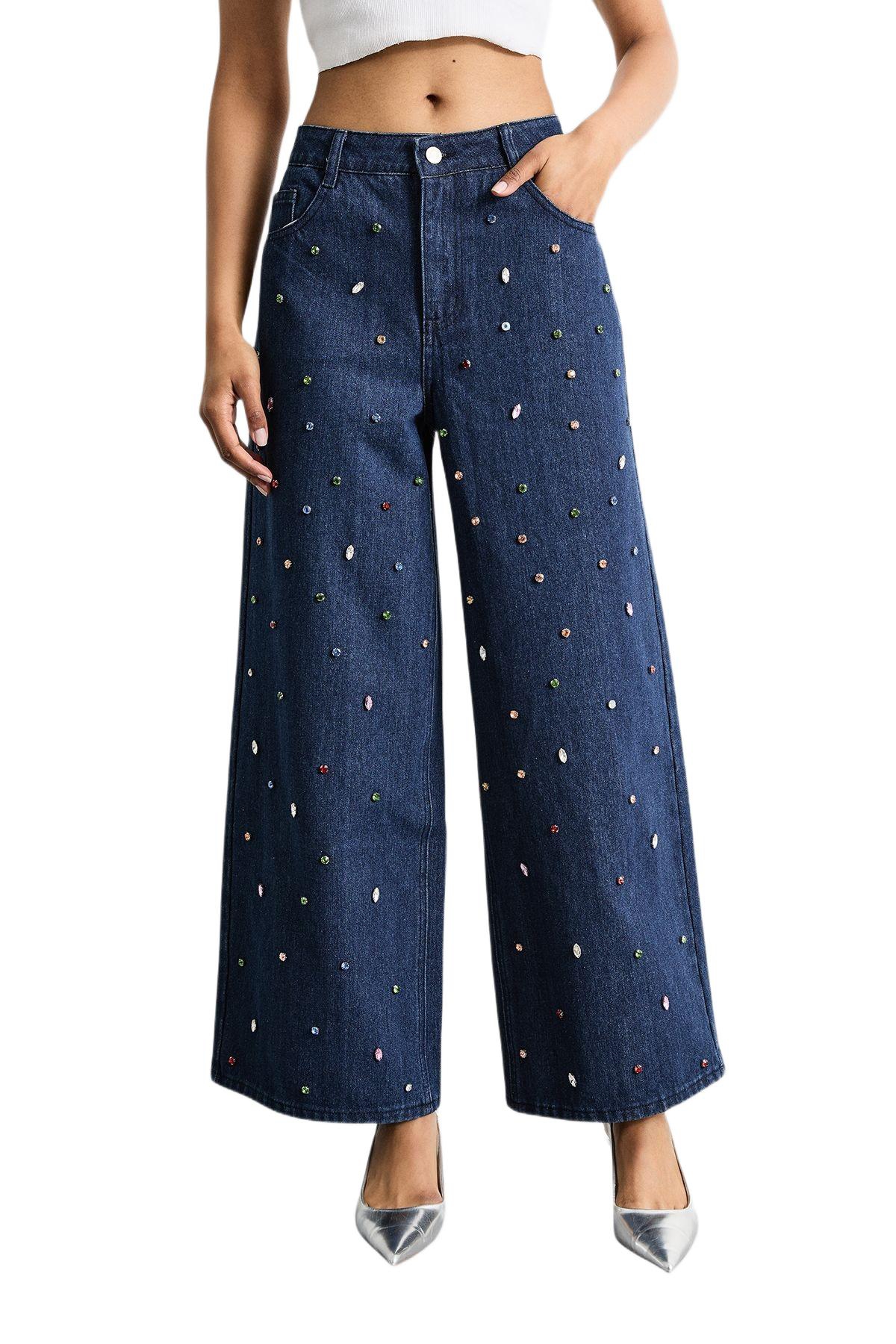 Click here for Warehouse Womens Hotfix Embellished Wide Leg Jean... prices