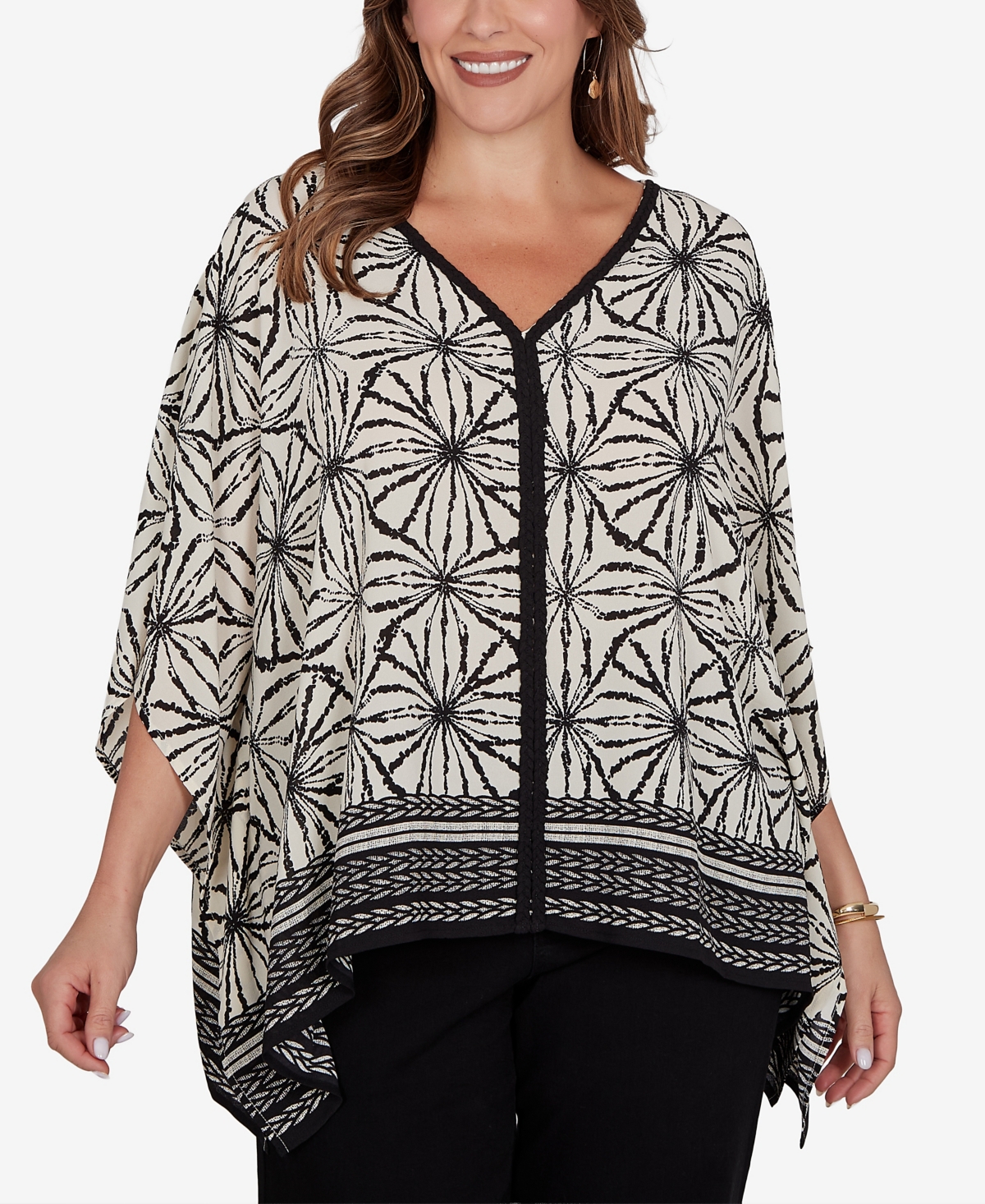 Click here for Ruby Rd. Plus Size Geo Border Print Crepe T-Shirt... prices