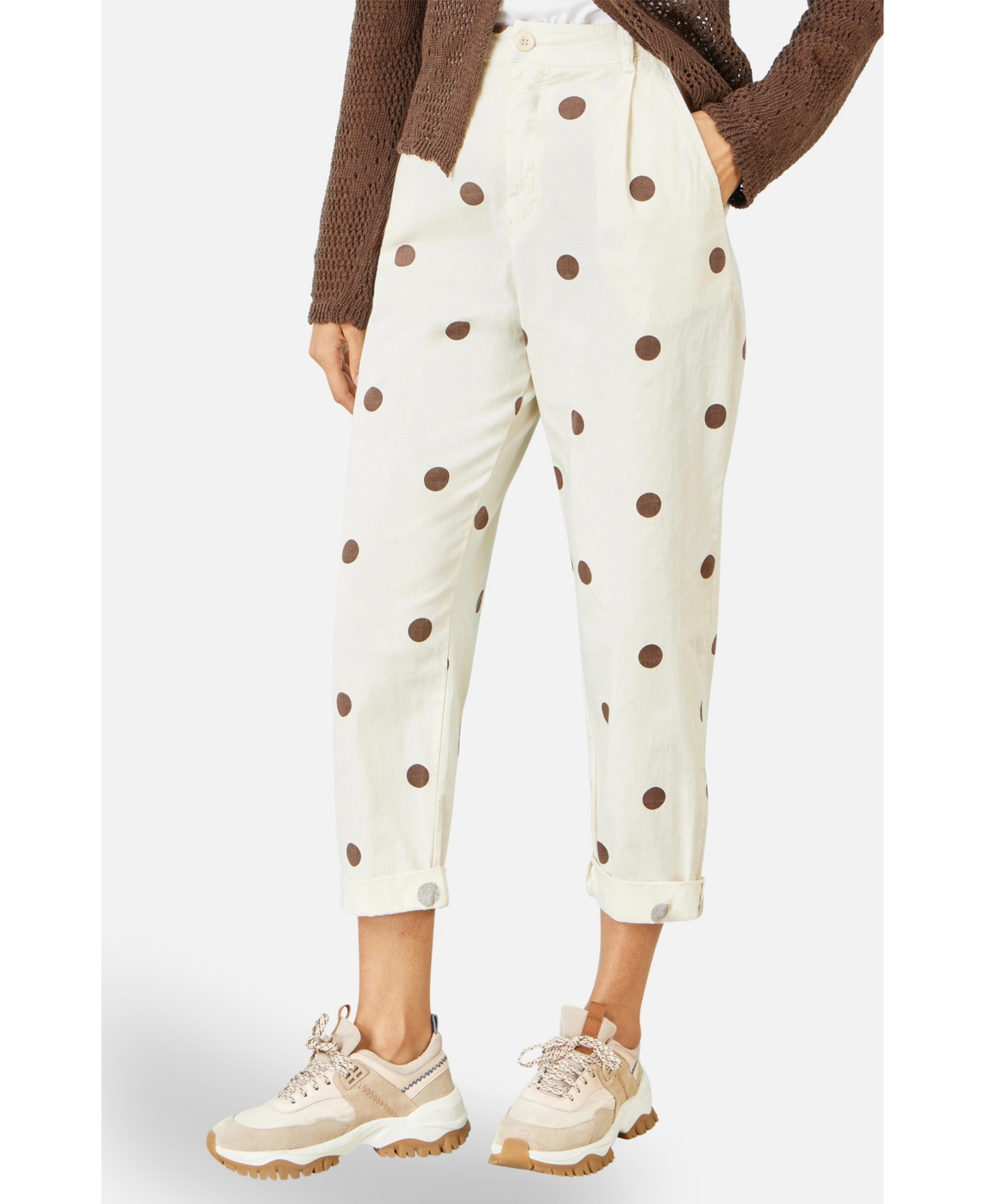 Click here for Yumi Womens Spot Print Cotton Canvas Chinos - Ivor... prices
