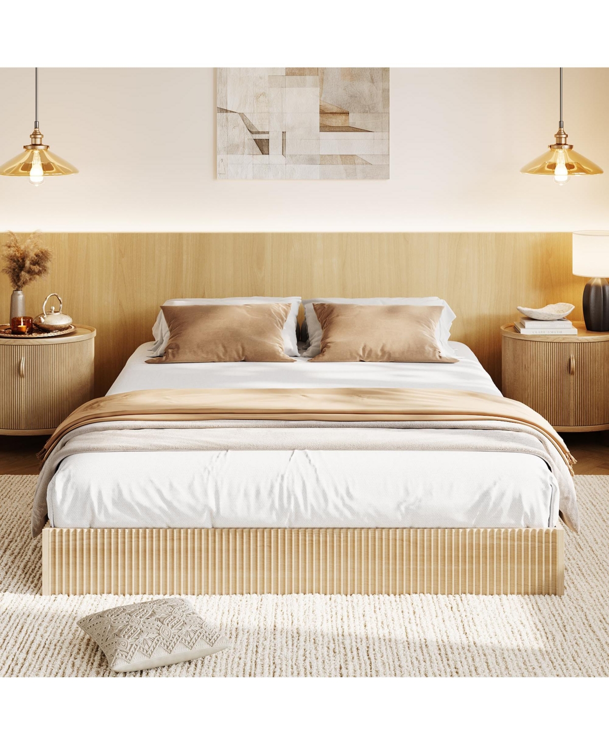 Click here for homfan Wood Platform Bed Frame with Fluted Design... prices