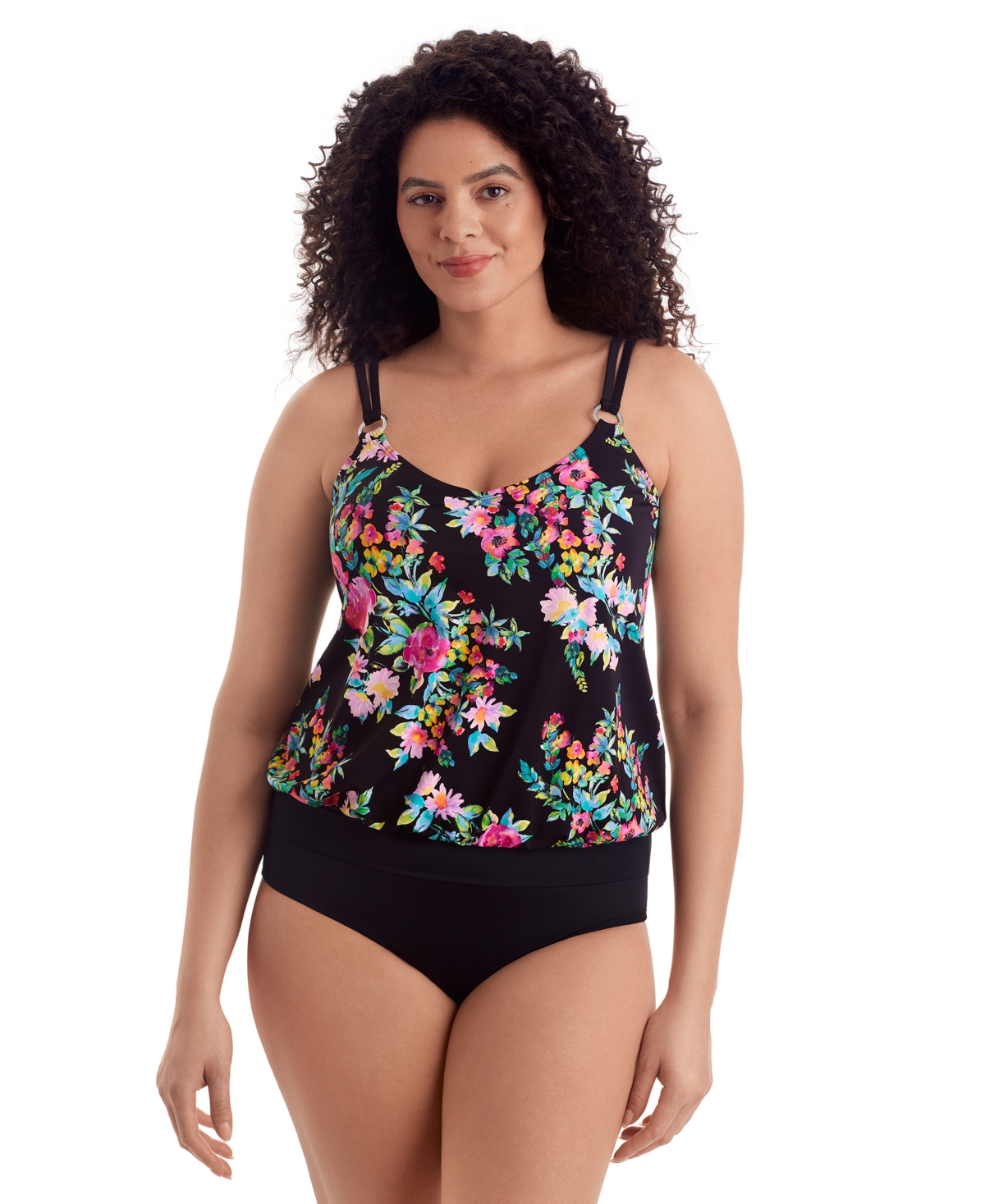 Click here for ShapeSolver Womens V-Neck Blouson Tankini Top - Bl... prices