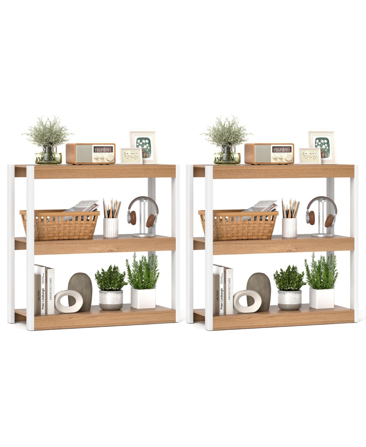 Click here for Gymax 2 Pieces 3 Tier Bookshelf Wooden Bookcase wi... prices