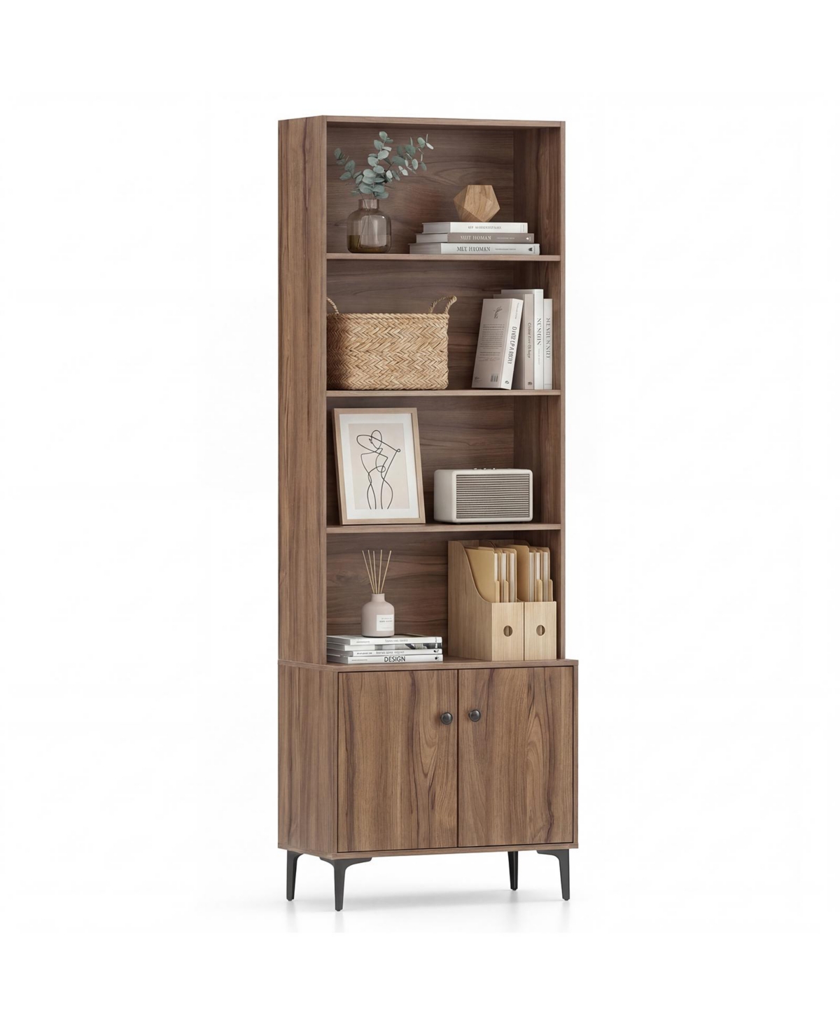 Click here for Gymax Bookshelf with Doors 5 Tier Floor Standing B... prices
