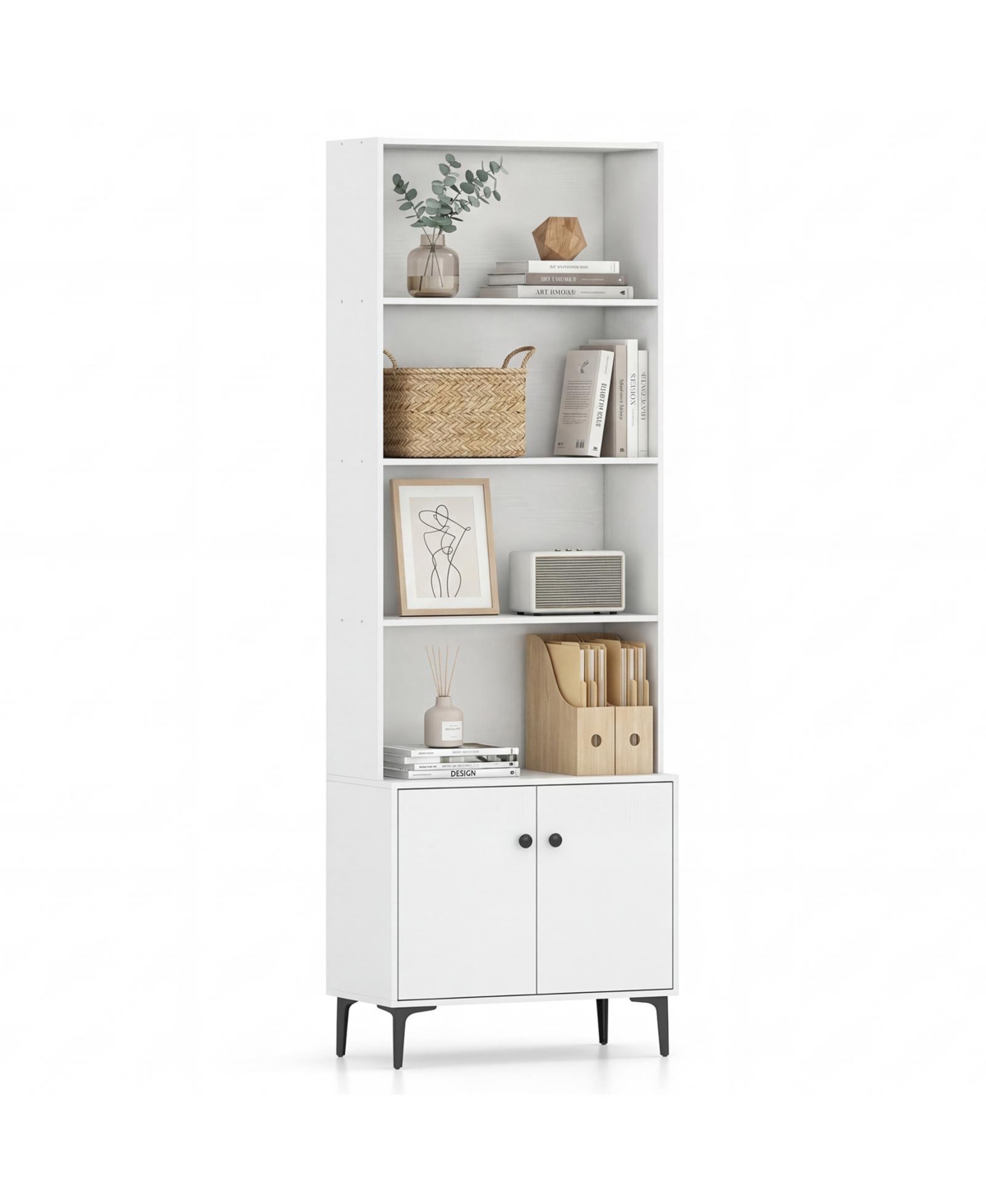 Click here for Gymax Bookshelf with Doors 5 Tier Floor Standing B... prices