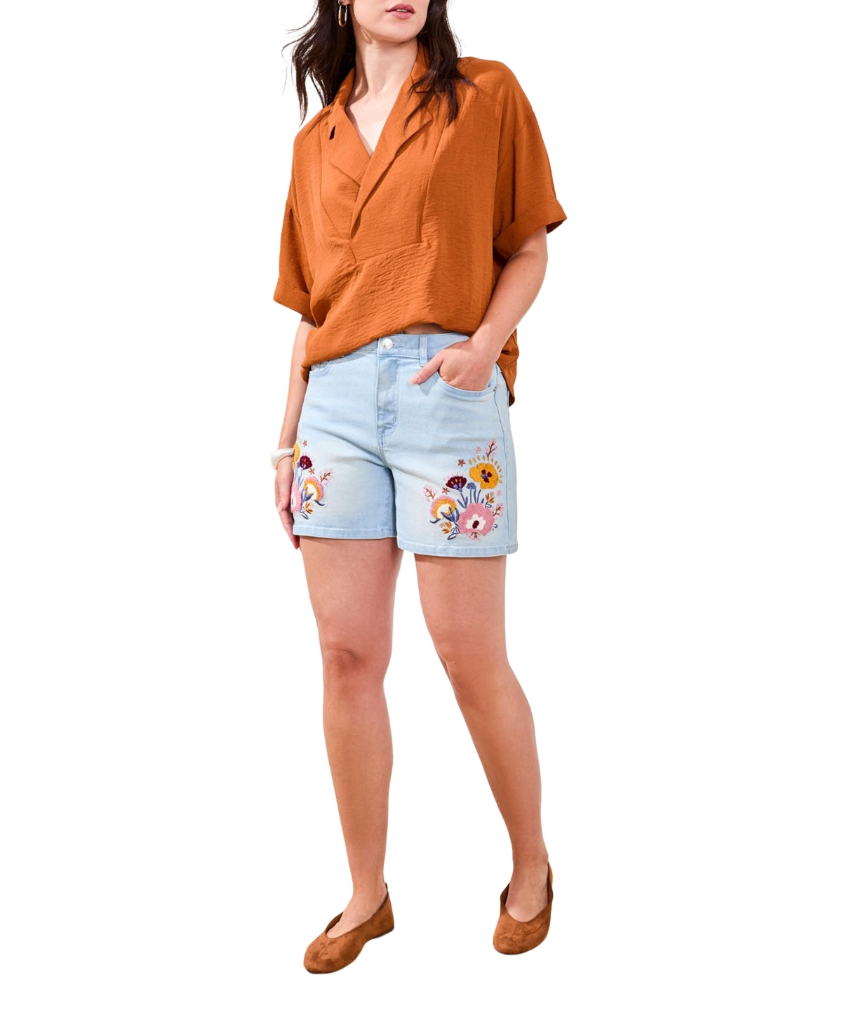 Click here for Tribal Womens Girlfriend-Fit Denim Shorts with Str... prices