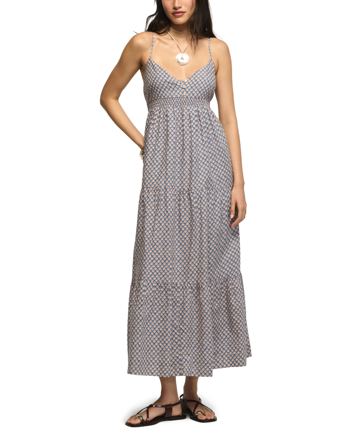 Click here for Lucky Brand Womens Printed Ruched Waist Midi Dress... prices