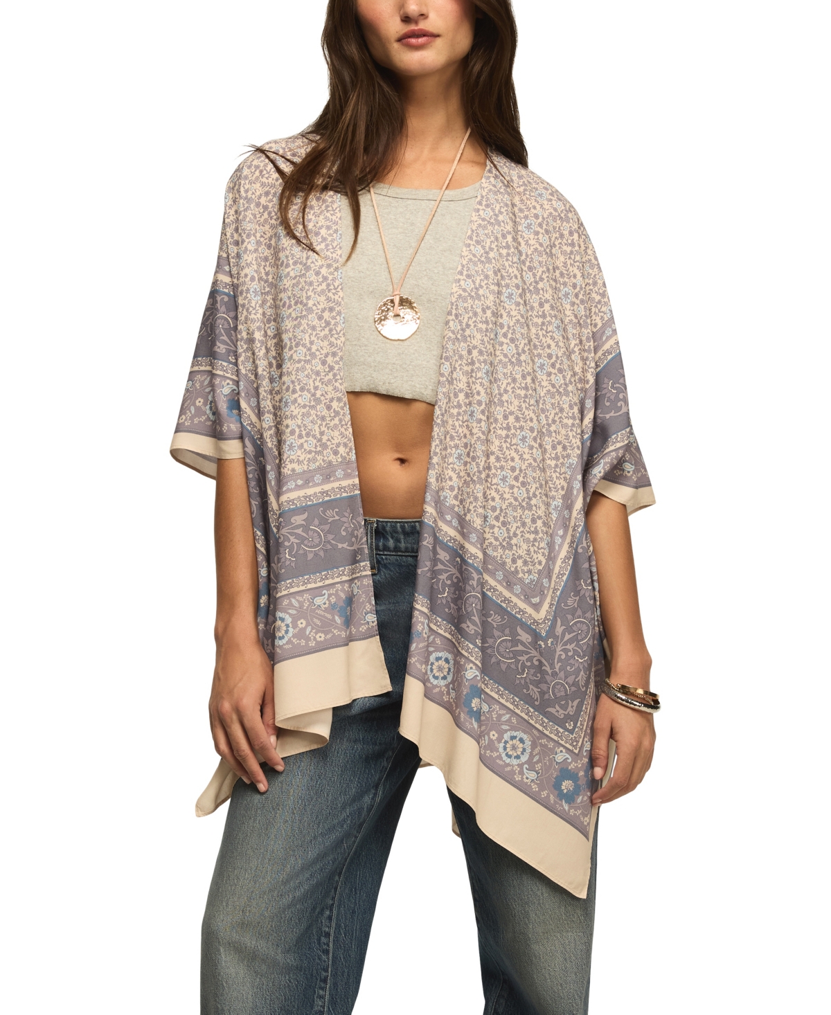 Click here for Lucky Brand Womens Printed Pull-On Kimono - Blue B... prices