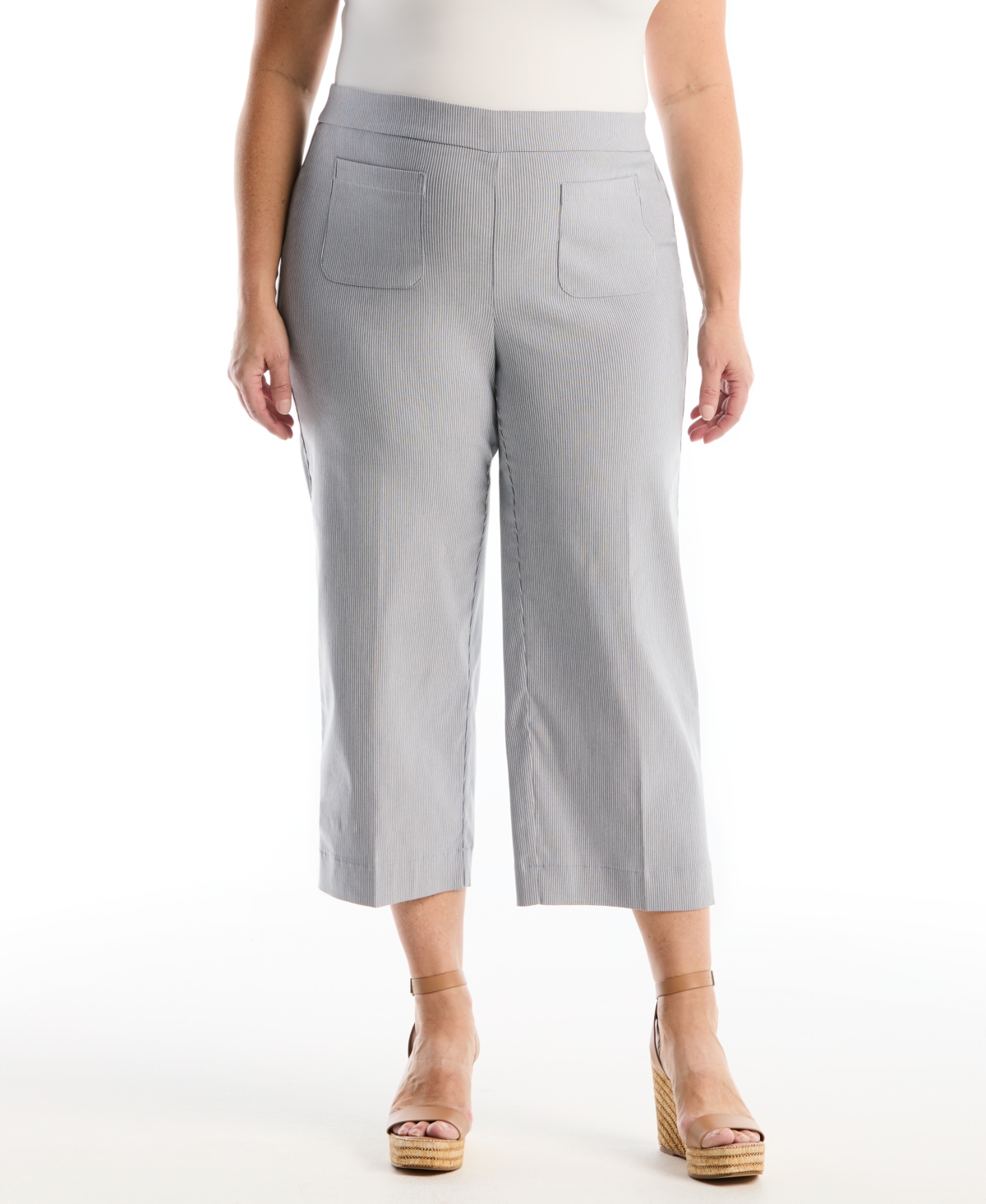 Click here for Rafaella Plus Size Striped Patch Pocket Wide Leg P... prices