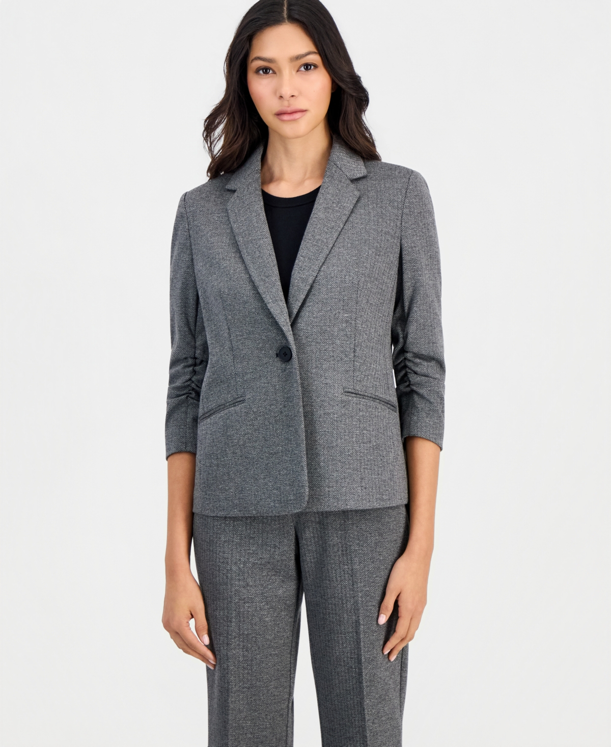 Click here for Anne Klein Essentials Petite Ponte One-Button Scru... prices