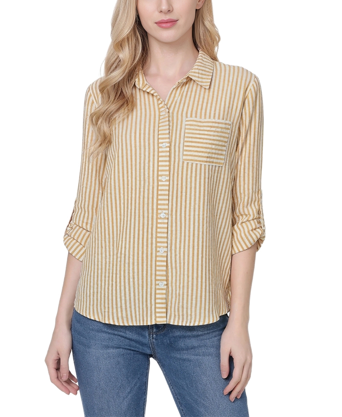 Click here for Ny Collection Petite 3/4 Sleeve Roll Tab Blouse -... prices
