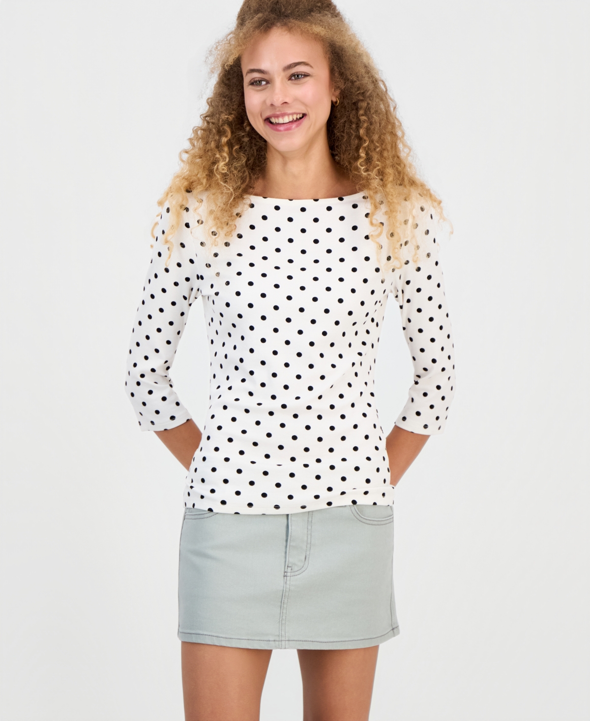 Click here for Self Esteem Juniors Polka Dot Boat-Neck 3/4-Sleeve... prices