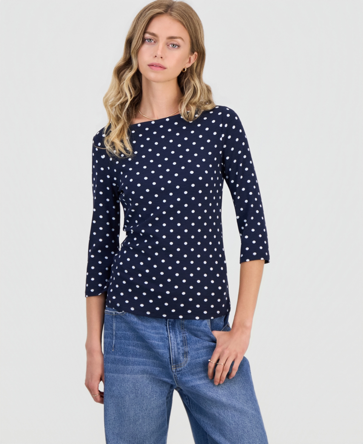 Click here for Self Esteem Juniors Polka Dot Boat-Neck 3/4-Sleeve... prices