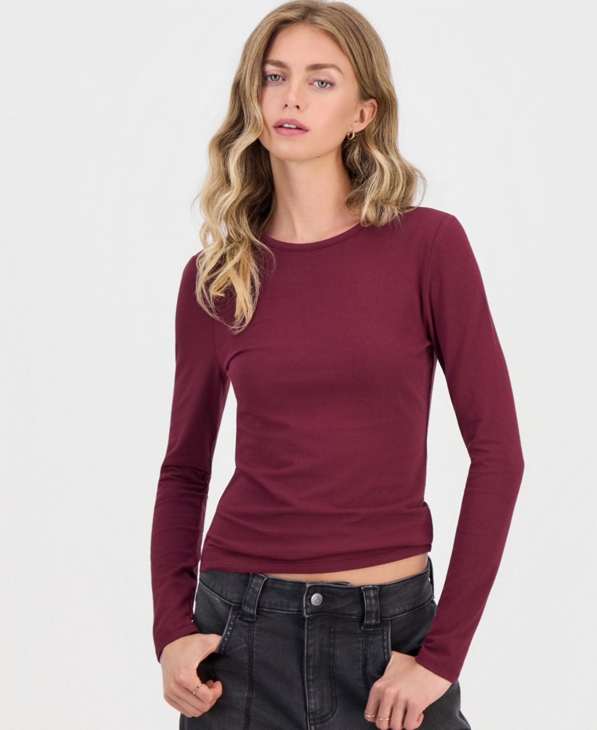 Click here for Sincerely Jules Juniors Fitted Long-Sleeve Crewnec... prices