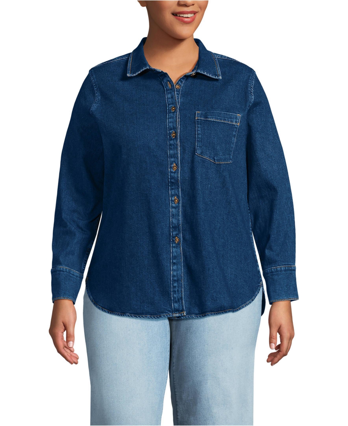 Click here for Lands End Plus Size Soft Denim Twill Button Front... prices