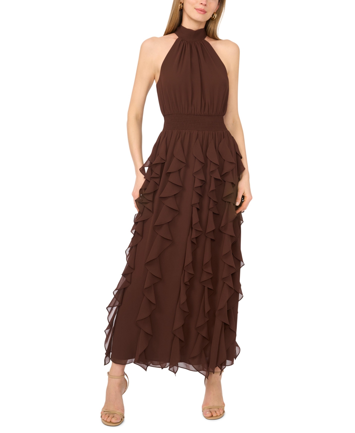 Click here for 1.state Womens Halter Ruffle Maxi Dress - Chicory... prices