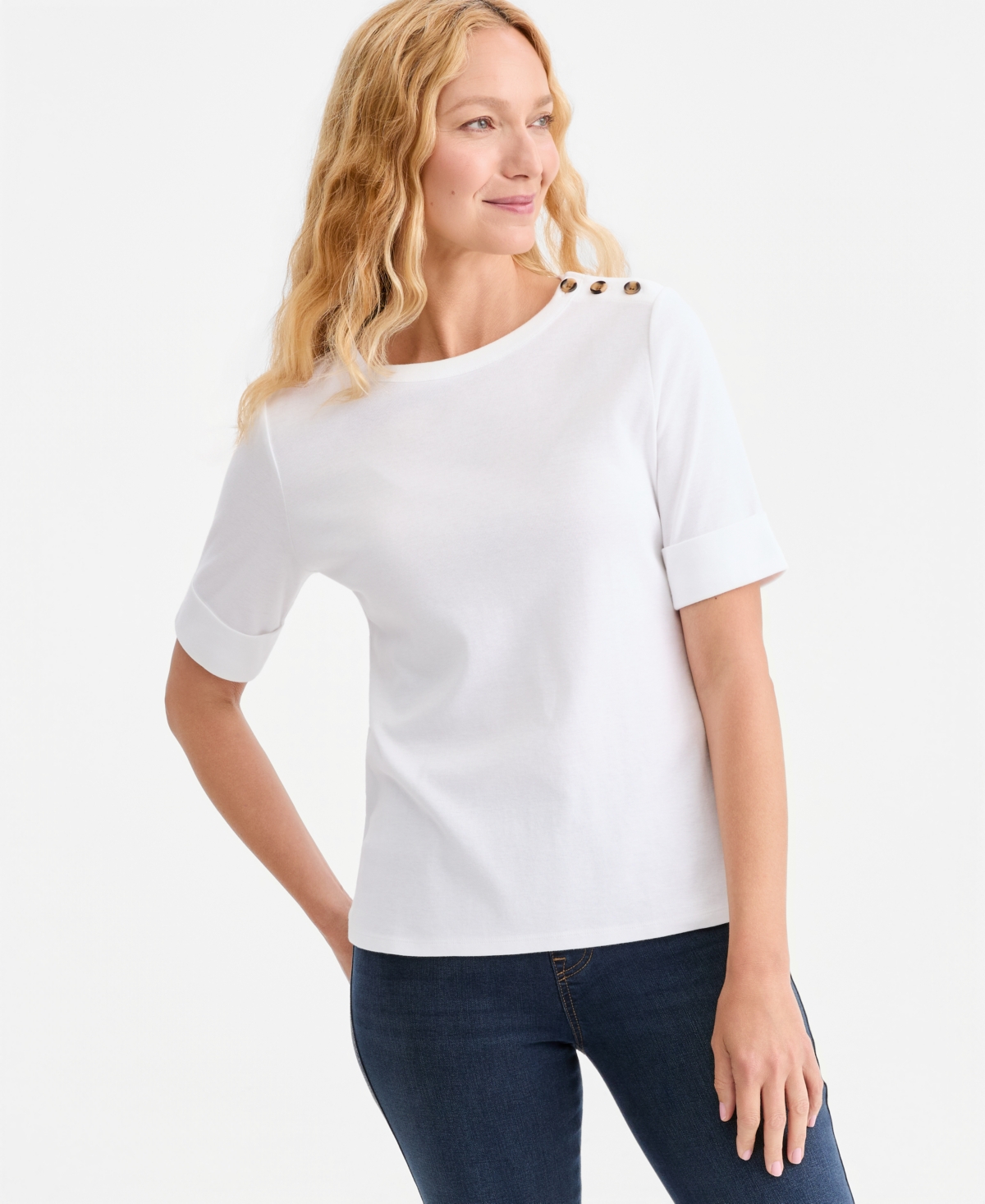 Click here for Style & Co Womens Pima Cotton Boat-Neck Elbow Slee... prices