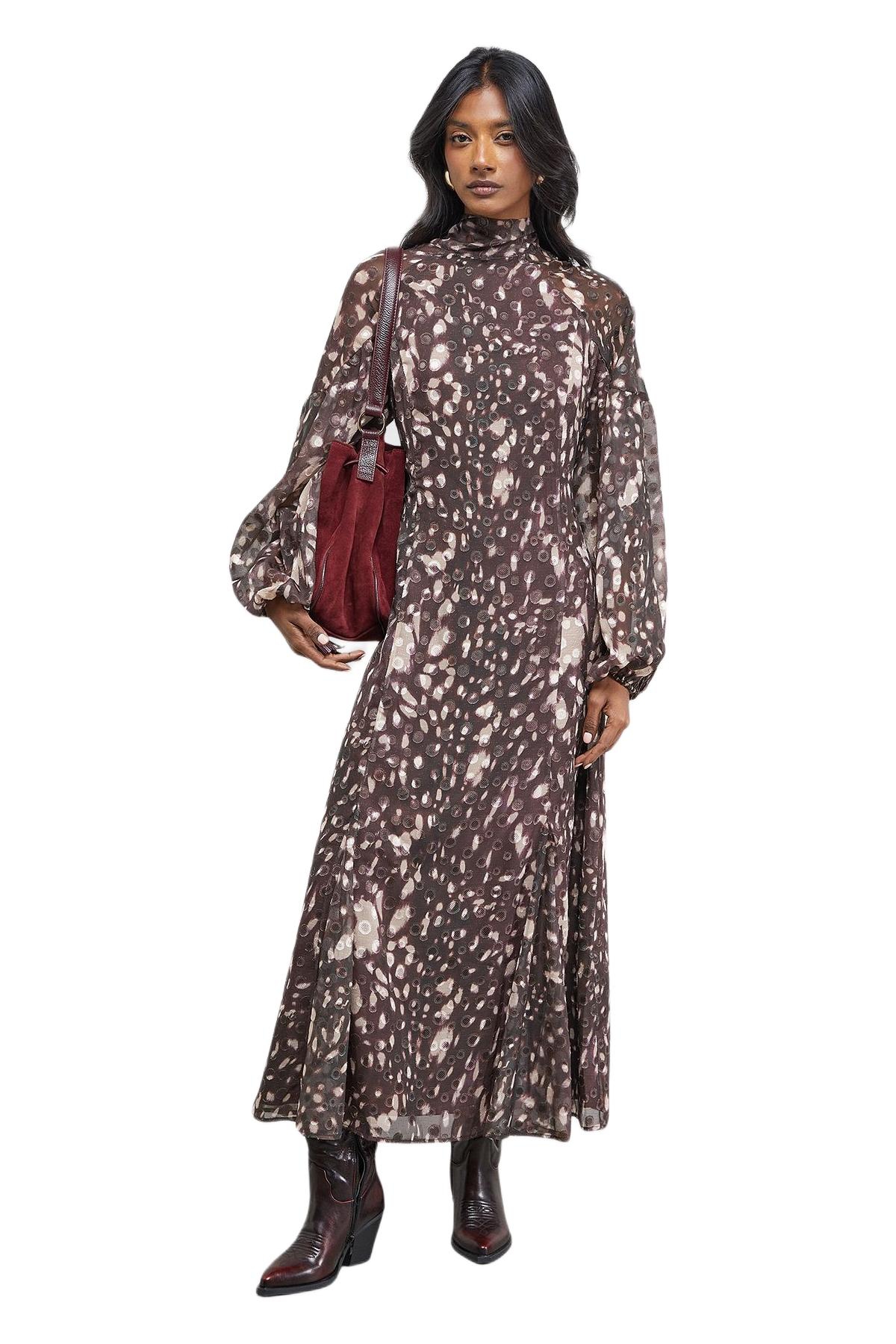 Click here for Warehouse Womens Paisley Burnout Spot Godet Midi D... prices