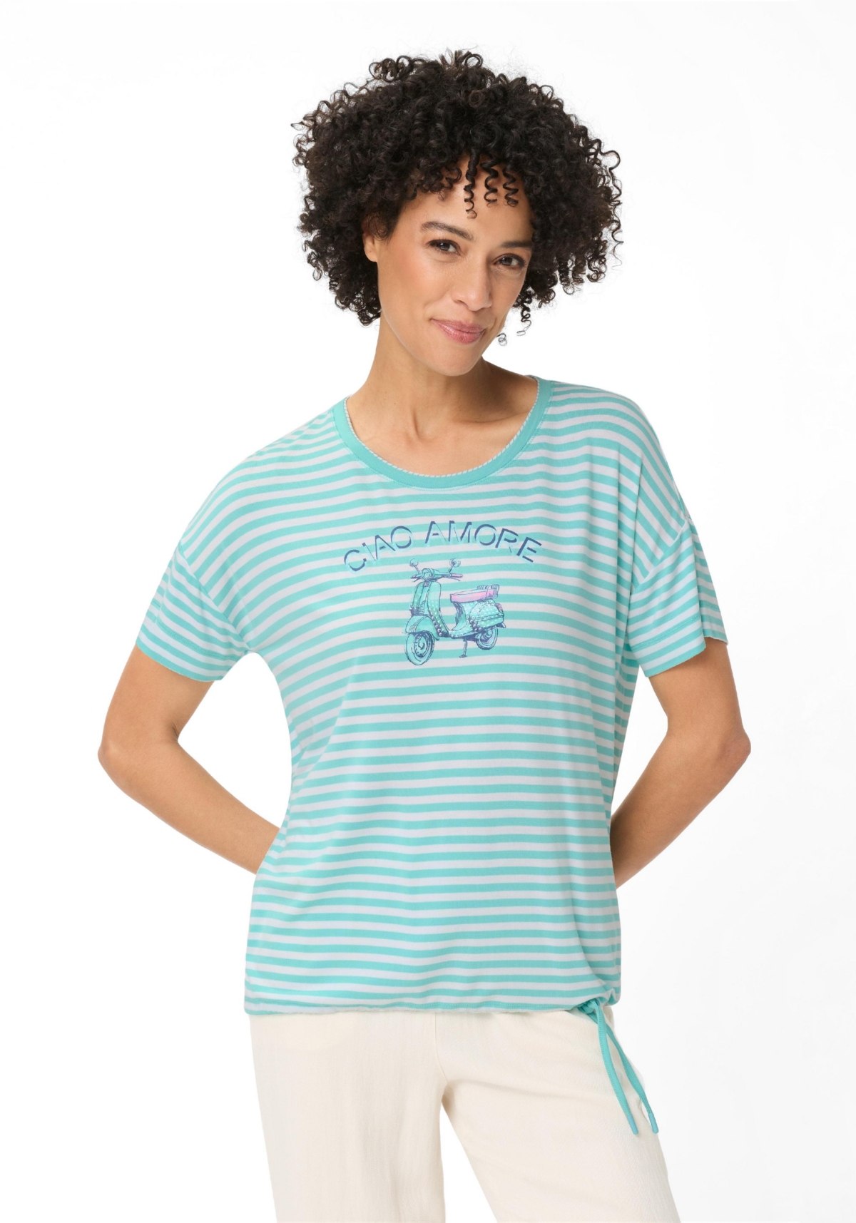 Click here for Olsen Womens Vespa Stripe T-Shirt - Pool blue prices