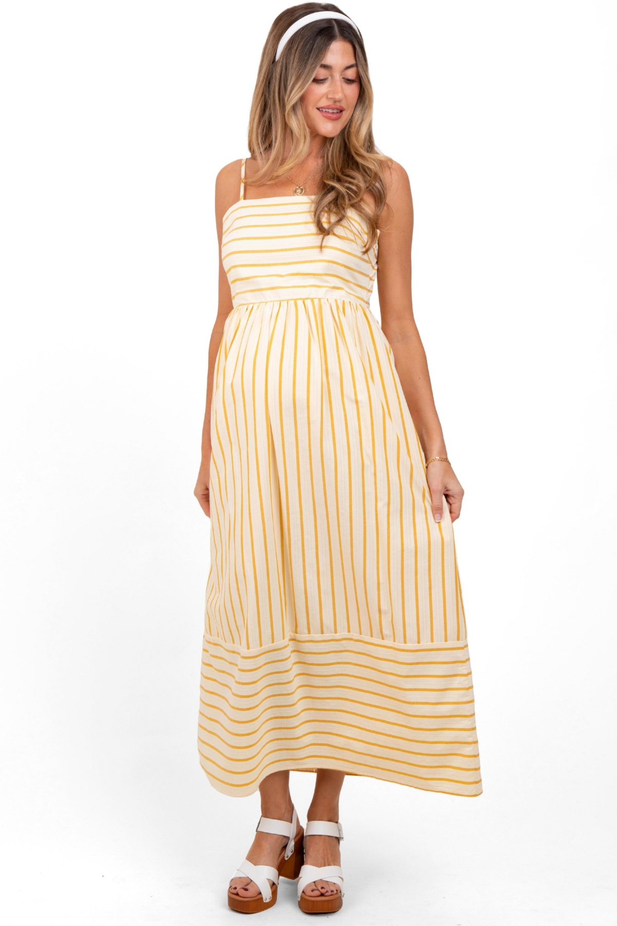 Click here for Pinkblush Maternity Yellow Striped Sleeveless Maxi... prices