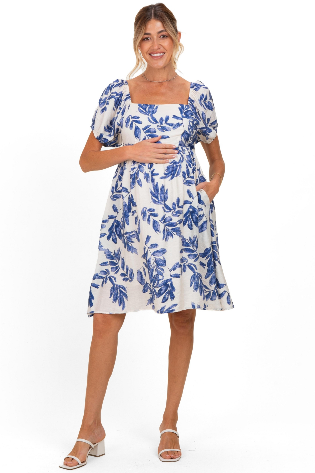 Click here for Pinkblush Womens Blue Floral Puff Sleeve Dress - B... prices