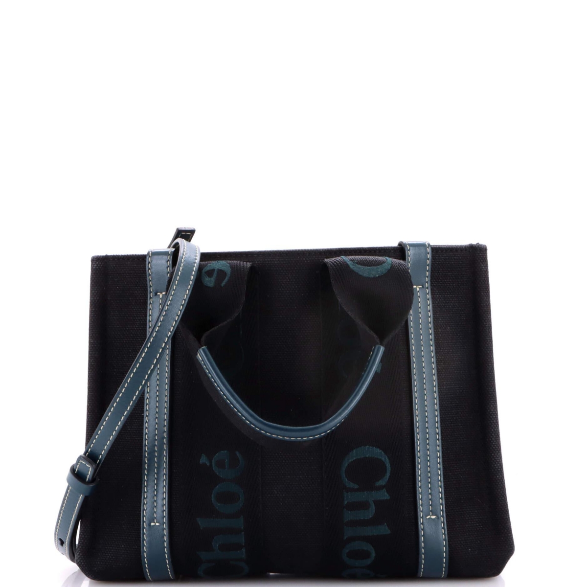 Click here for Pre-Owned Chloe Small Woody Tote Canvas with Leath... prices