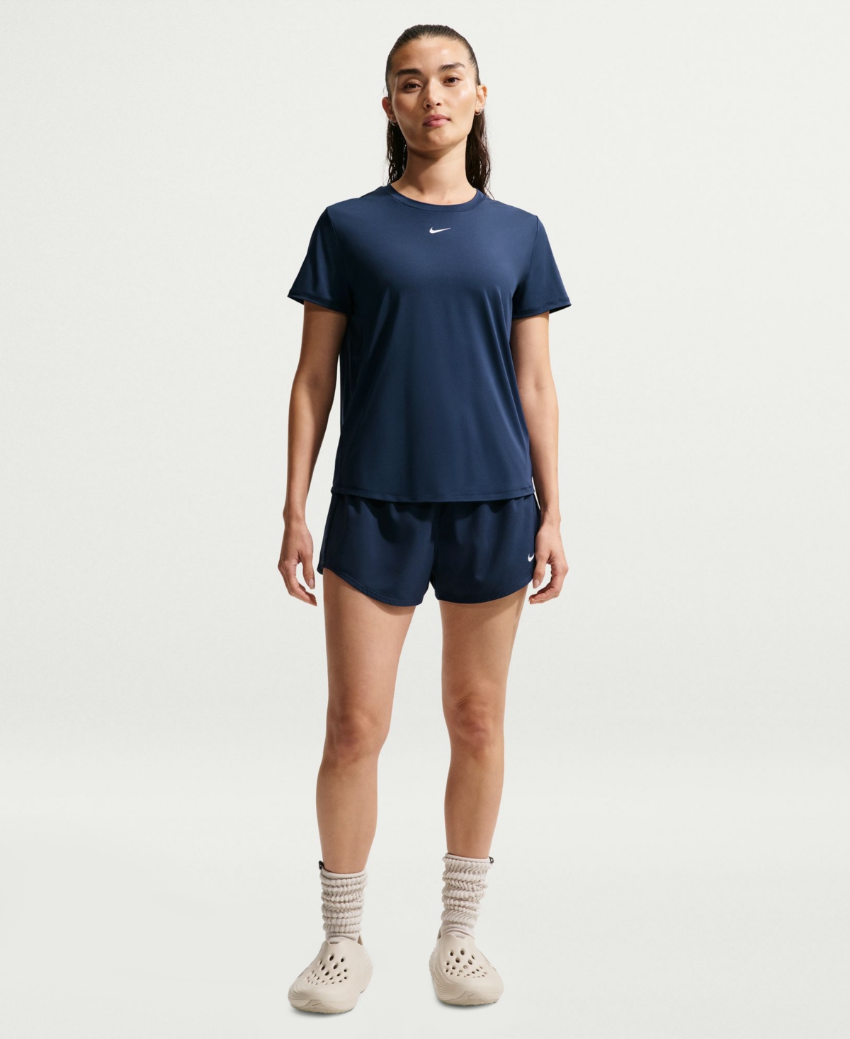 Nike Womens One Classic Dri-fit Short-Sleeve Top - Midnight Navy/White