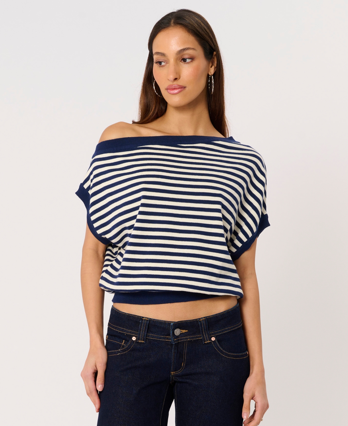 Click here for Abrand Womens Boat Neck Cold Shoulder Top - Blue S... prices