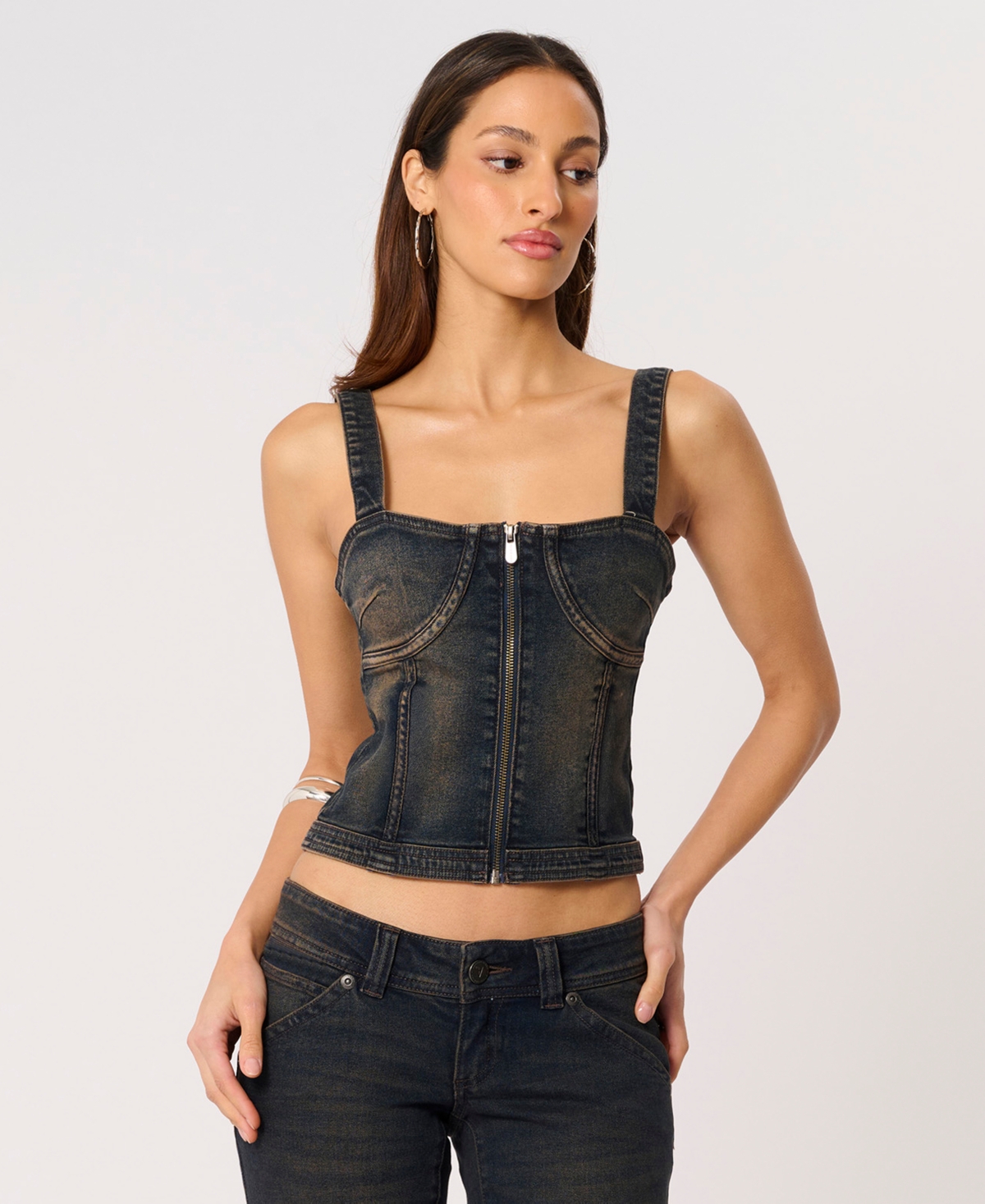 Click here for Abrand Womens Bowie Denim Bustier Top - Dark Blue prices