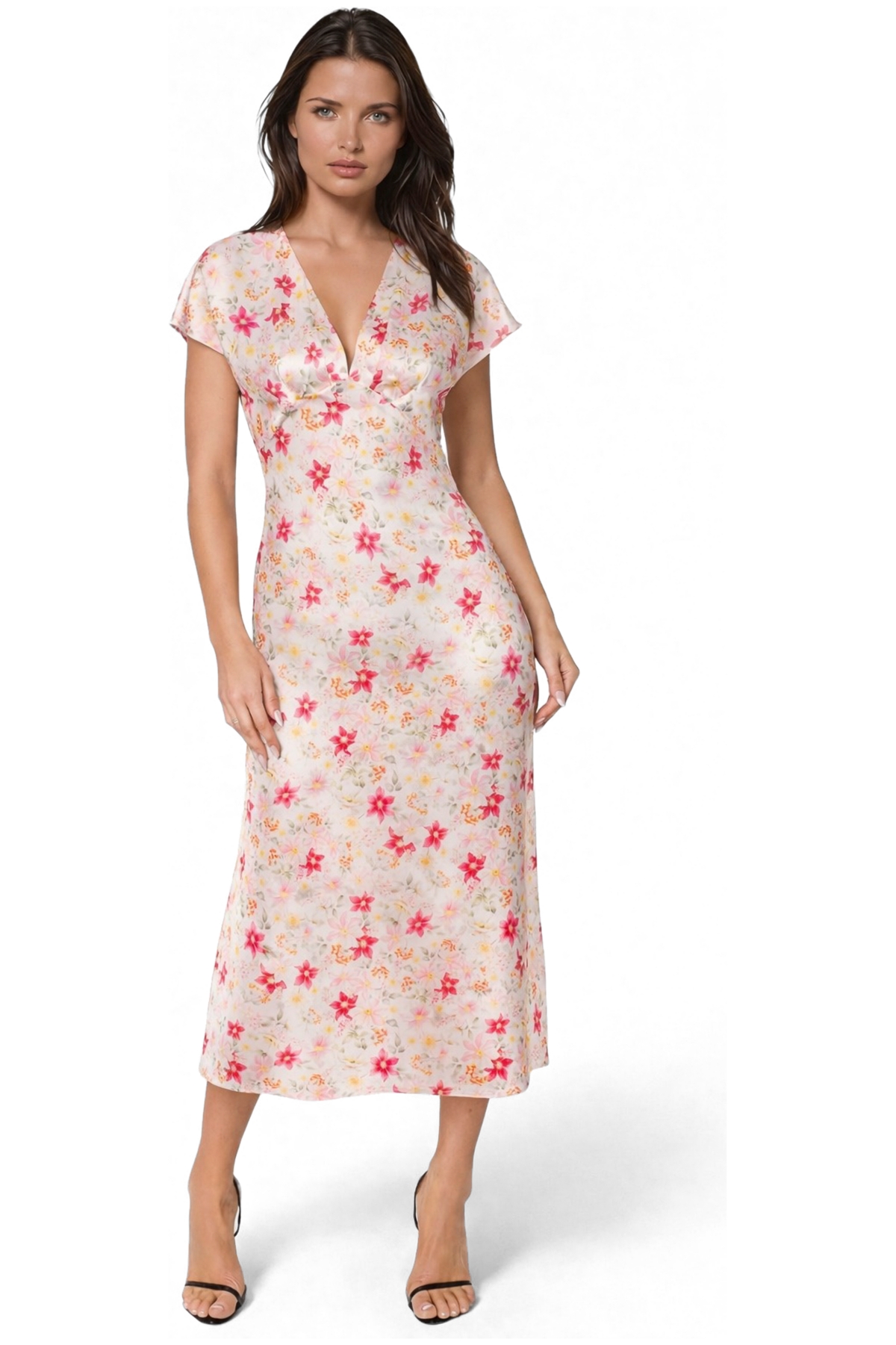 Click here for Bebe Womens Printed V-Neck Maxi Dress - Pink ivory prices