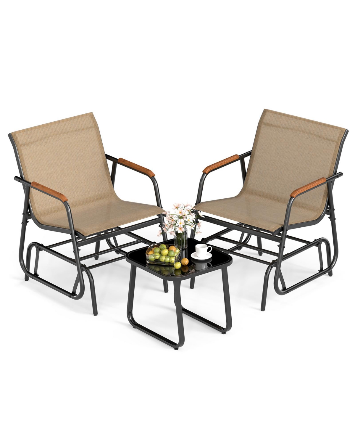 Click here for Gymax 3 Piece Outdoor Gliding Set w/ Tempered Glas... prices