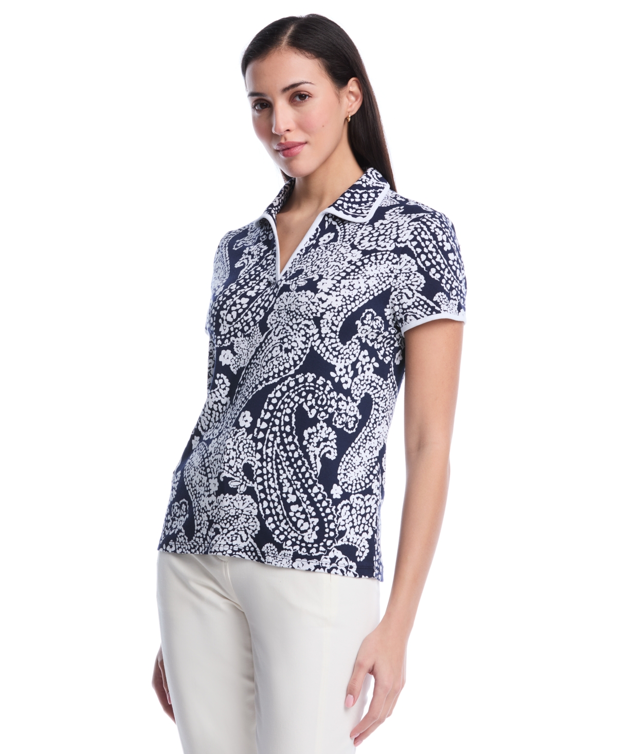 Click here for Rafaella Womens Petite Paisley Print Contrast Trim... prices