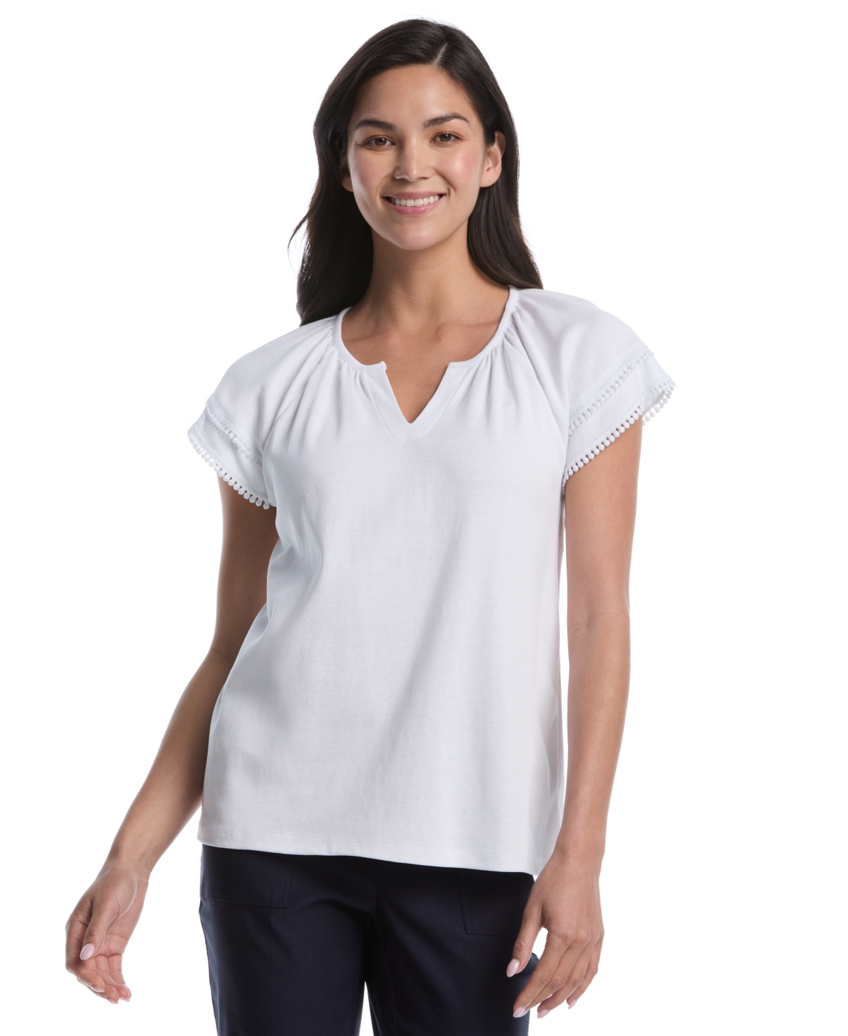 Click here for Rafaella Womens Petite Eyelet Flutter Sleeve Split... prices