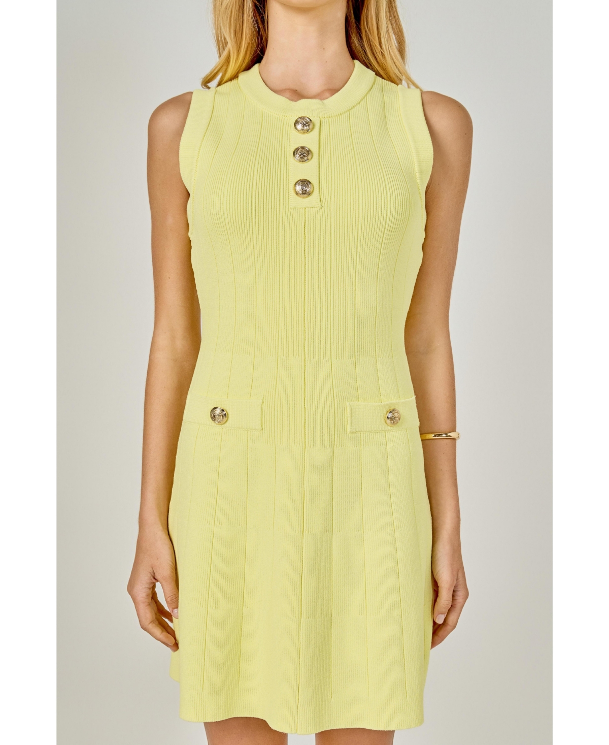 Click here for Womens Shank Button Knit Mini Dress - Lemon sorbet prices