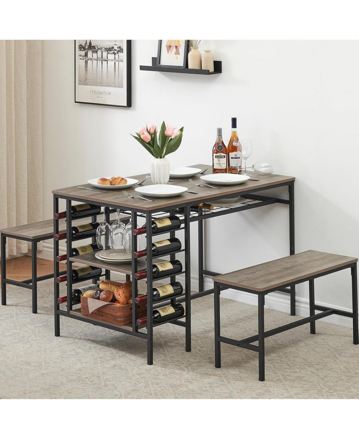 Click here for gaomon 3-Piece Dining Set with Table  2 Benches  W... prices