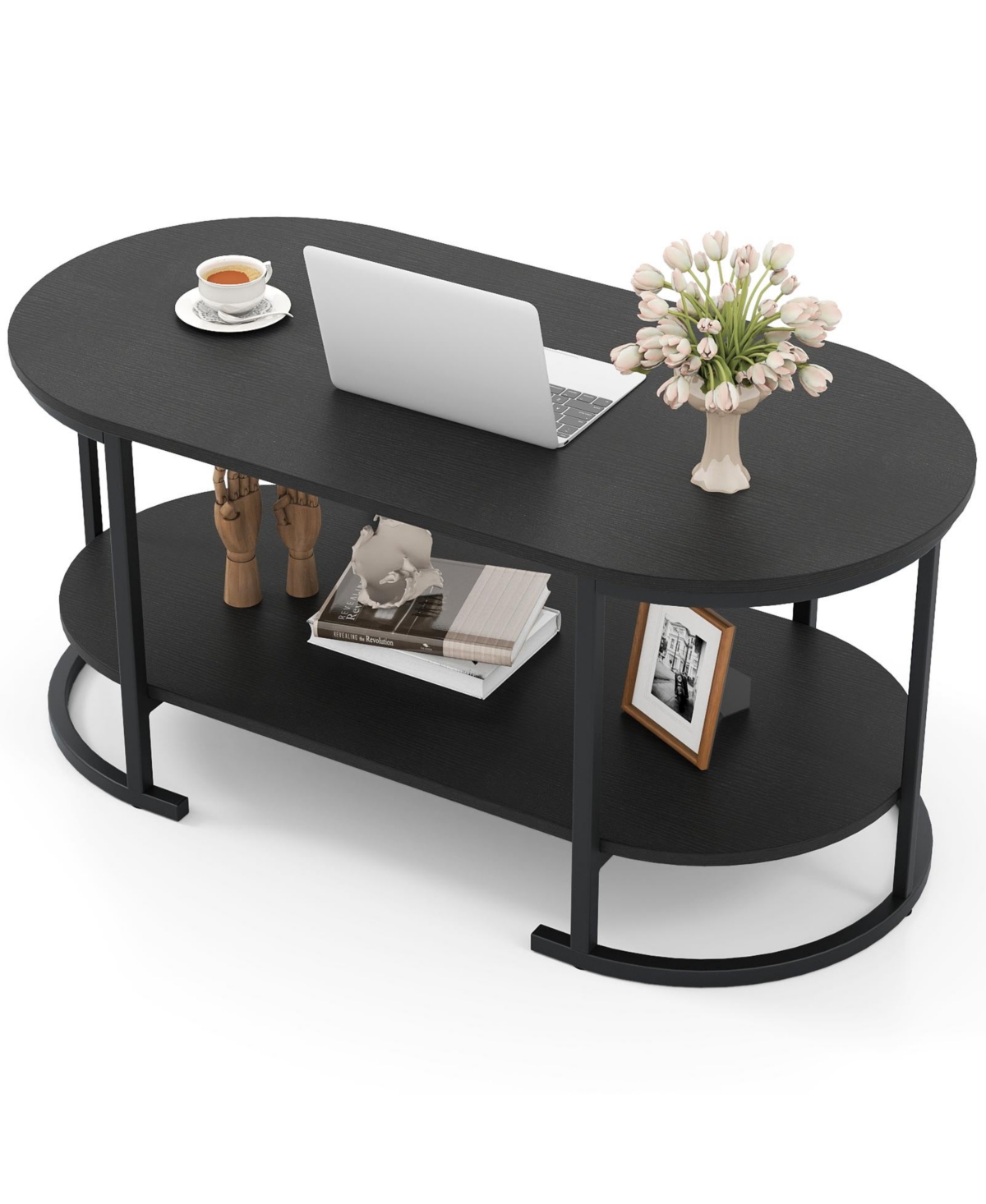 Click here for Sugift Oval Coffee Table 2-Tier Wooden Accent Tabl... prices