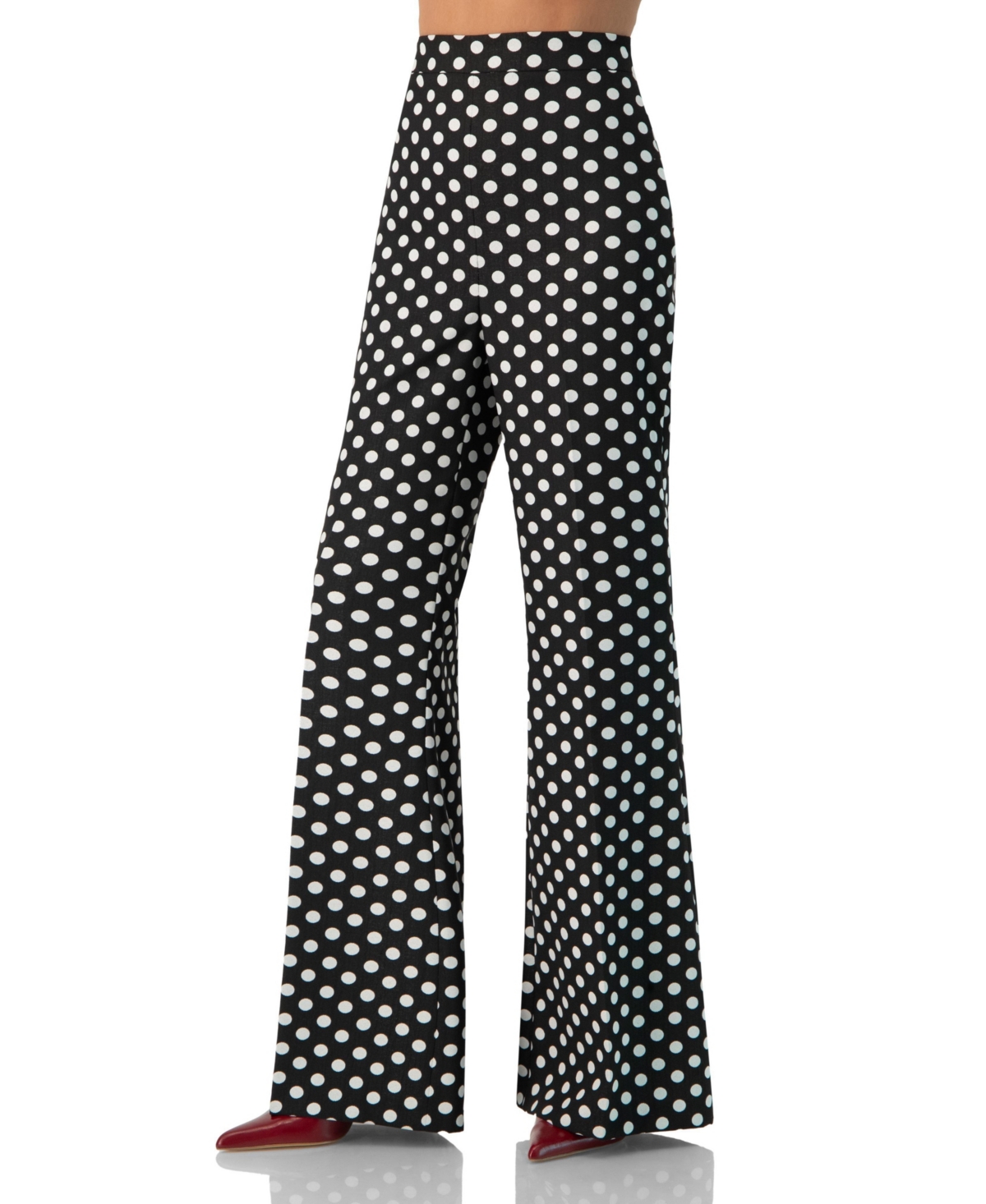 Click here for Ivonne Womens Polka Dot Flared Pants - Black prices