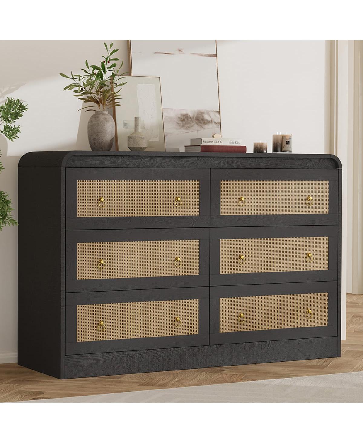 Click here for homfan 46Wide Rattan Dresser 6 Drawer Dresser for... prices