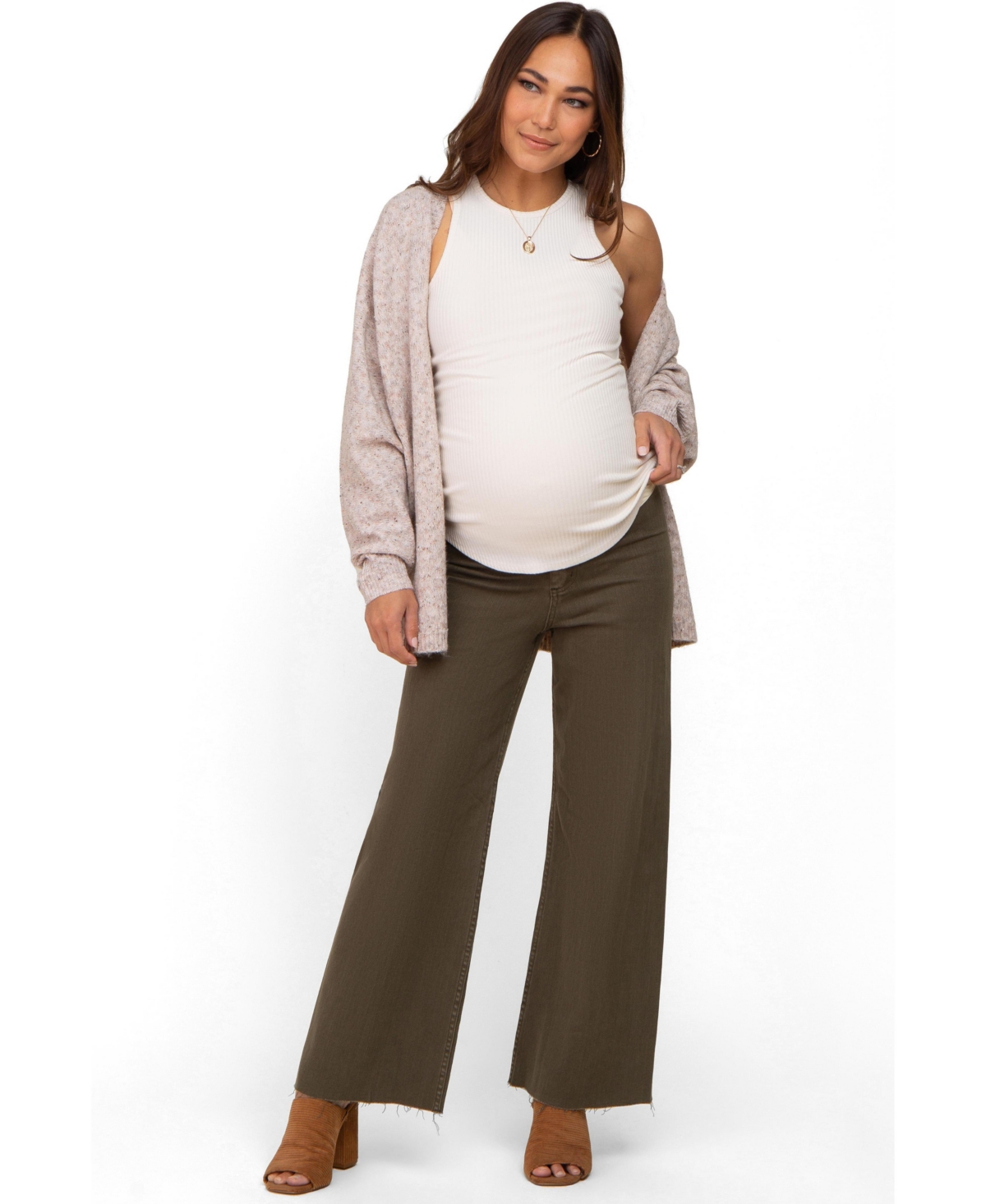 Click here for Pinkblush Maternity Olive Raw Hem Wide Leg Jeans -... prices