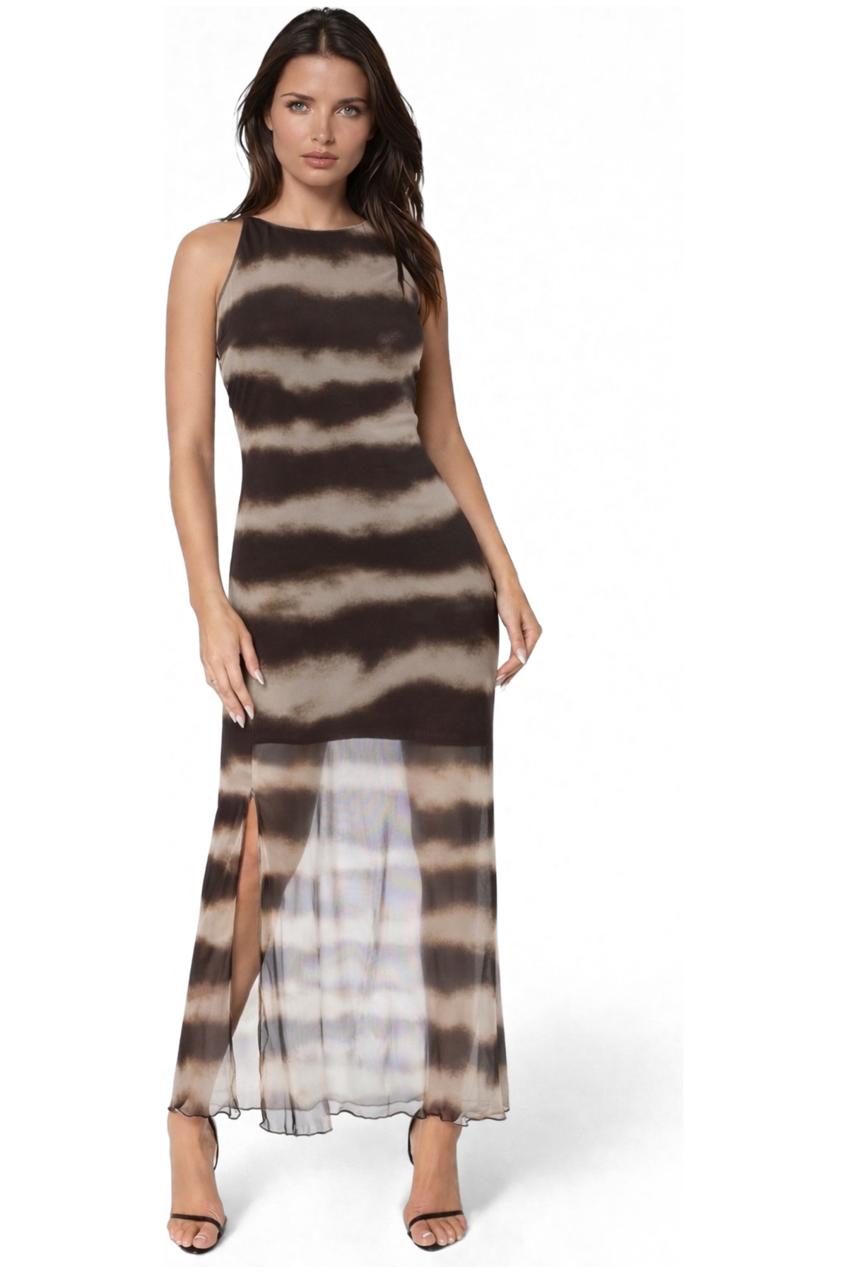 Click here for Bebe Womens Printed Powermesh Side Shirred Maxi Dr... prices