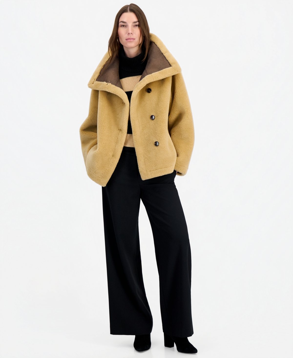 Click here for Calvin Klein Womens Funnel-Neck Teddy Jacket  Crea... prices