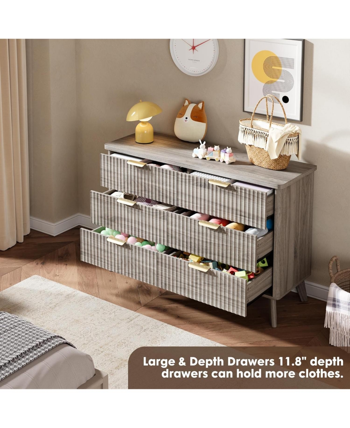 Click here for homfan Modern Fluted 6-Drawer Dresser - Curved Pro... prices