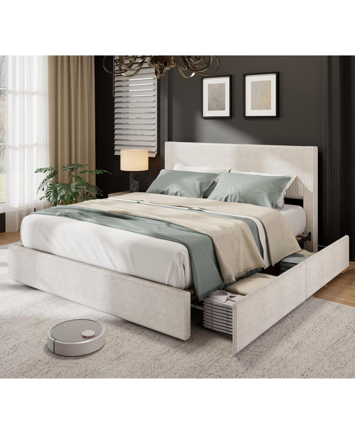 Click here for gaomon Platform Bed with 4 Storage Drawers  Uphols... prices