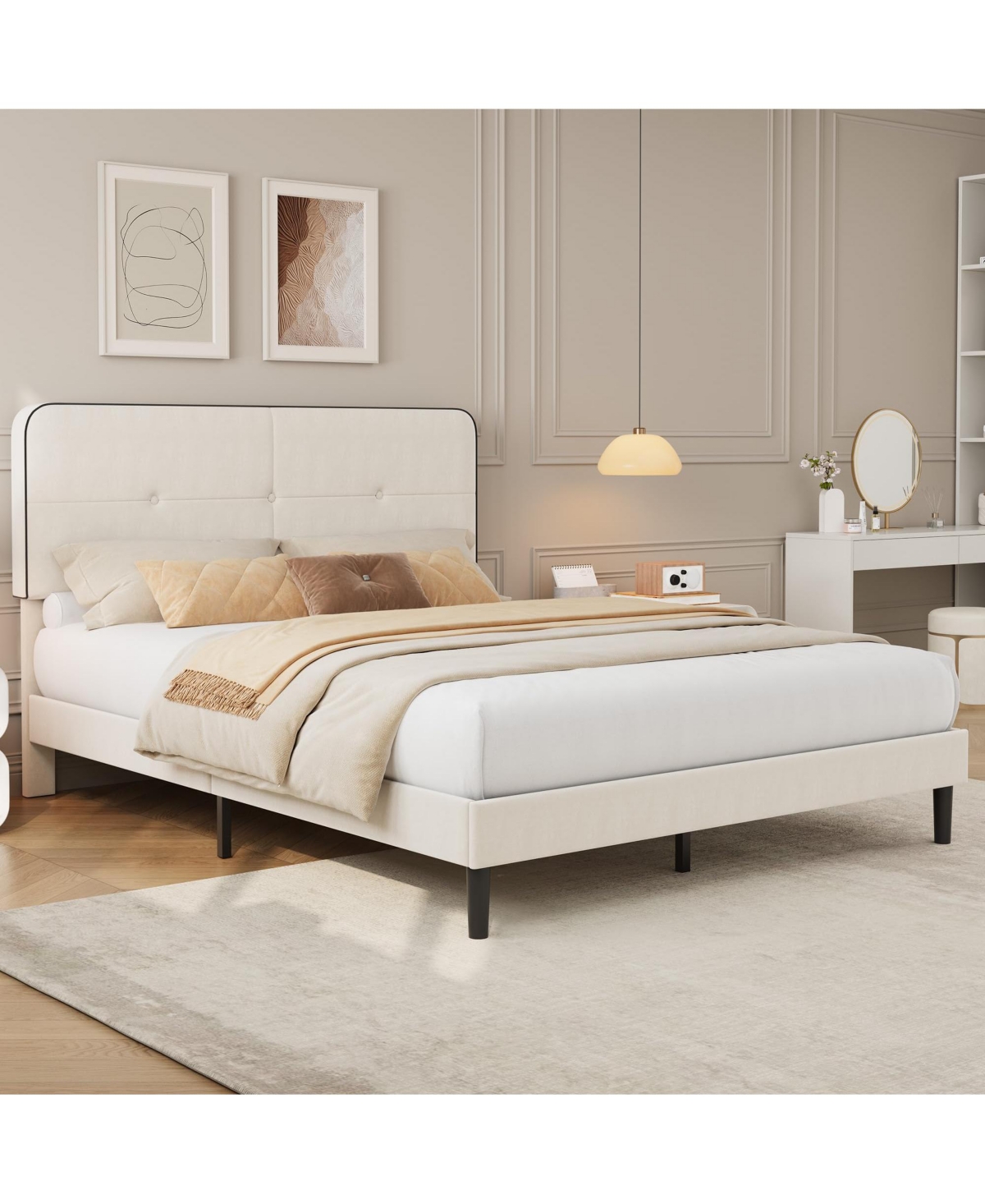 Click here for gaomon Velvet Upholstered Platform Bed  Bed Frame... prices