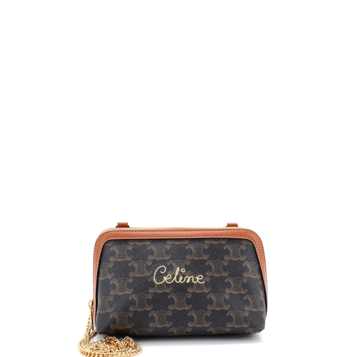 Click here for Pre-Owned Celine Zip Around Chain Clutch Embroider... prices